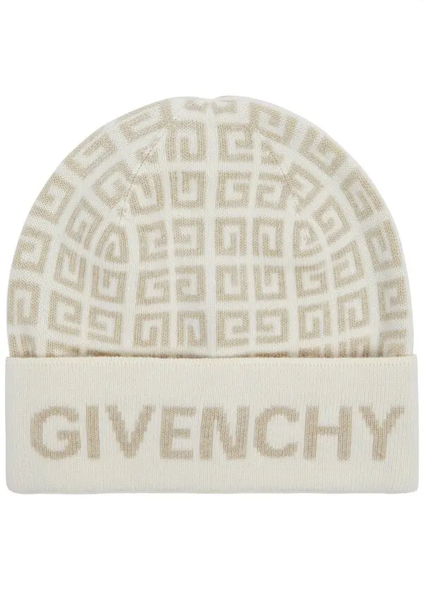 Givenchy 4g Monogrammed Wool-Blend Beanie - Cream | Editorialist display picture 2