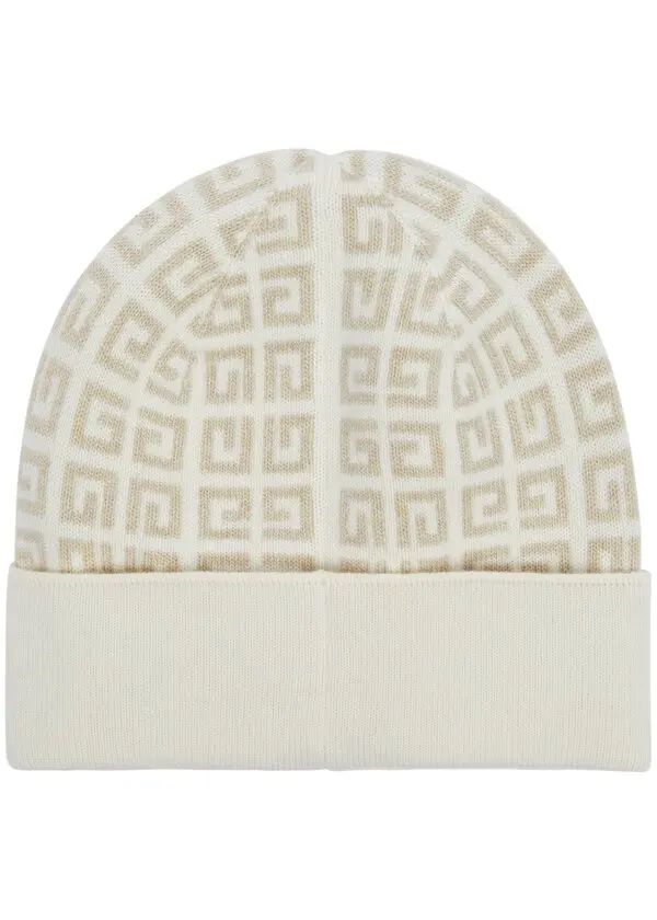 値下げしました！！GIVENCHY ニット帽　クリーム　ホワイト Givenchy 4g Monogrammed Wool-Blend Beanie - Cream | Editorialist