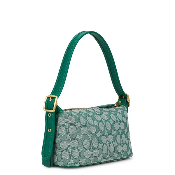 ショルダーバッグ Coach Shoulder Bag Signature Green Coach Demi Bag In Signature Jacquard Brass/Green in Jacquard