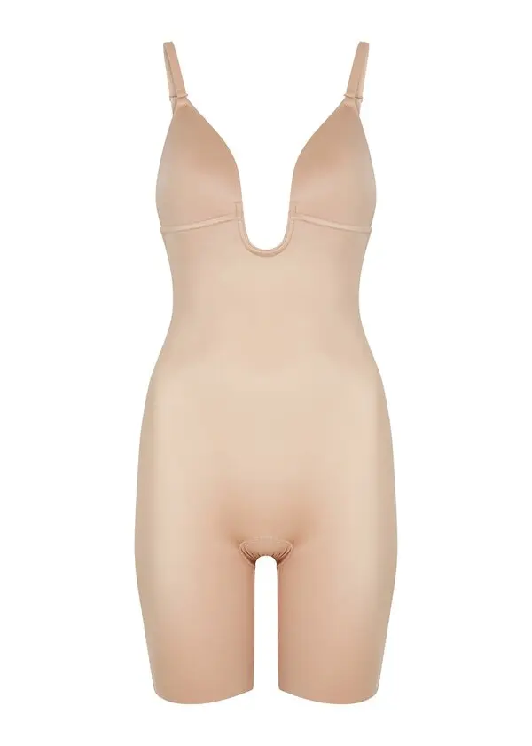 Spanx Suit Your Fancy Open-bust Mid-thigh Bodysuit - Beige