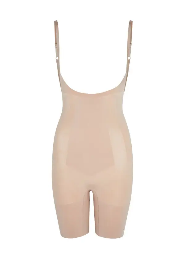 Spanx Oncore Open-bust Mid-thigh Bodysuit - Beige