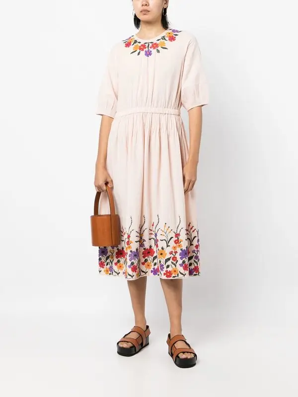 You Must Create Embroidered Crinkle Midi Dress