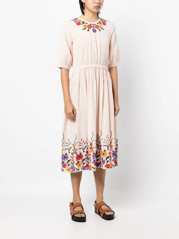 You Must Create Embroidered Crinkle Midi Dress