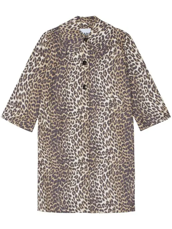 GANNI Leopard Print Mid-length Coat