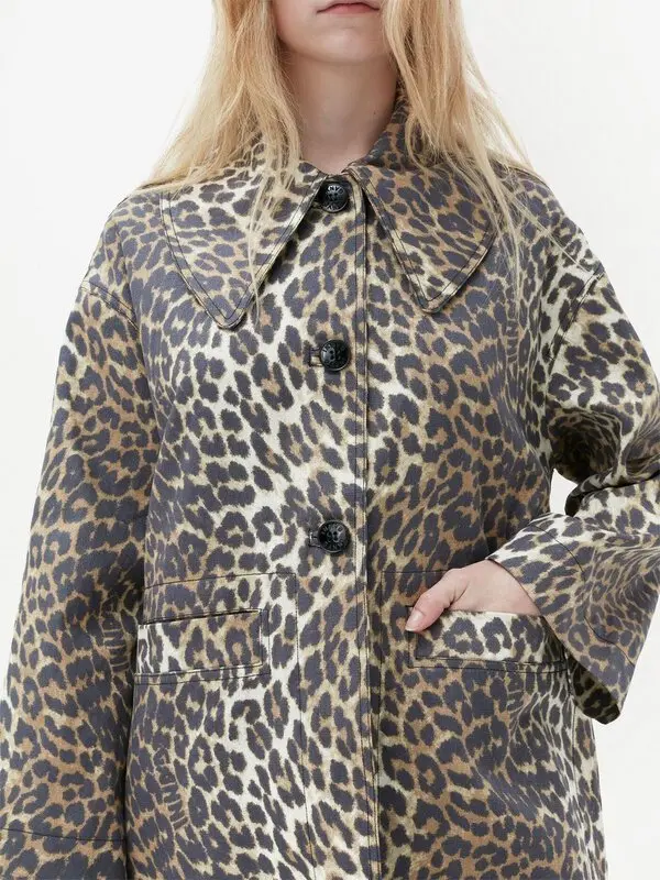 GANNI Leopard Print Mid-length Coat