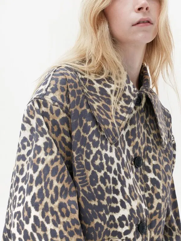 GANNI Leopard Print Mid-length Coat