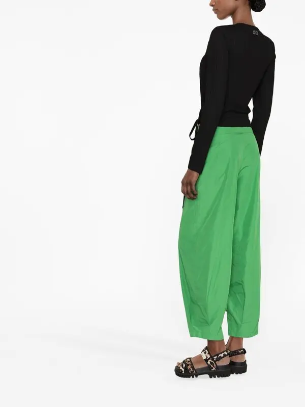 GANNI Ribbed Jersey Wrap Blouse