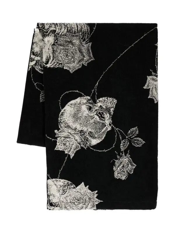 Yohji Yamamoto Skull-print Rose-print Towel - Black