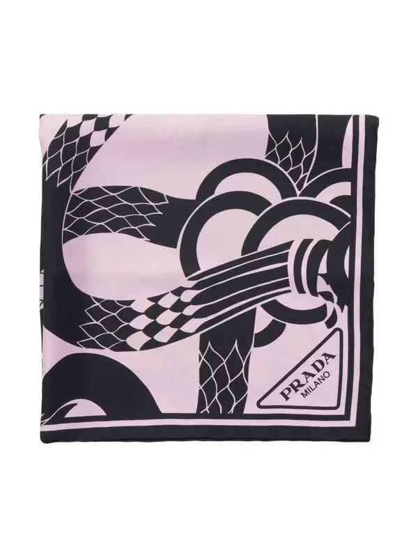 Prada Snake-print Twill Scarf - Pink