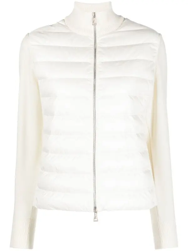 Moncler Quilted Knit-panel Zip-up Jacket - White