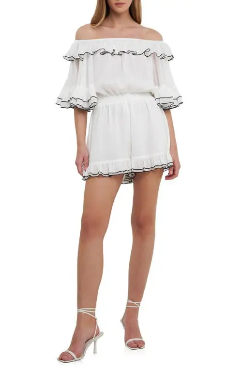 Endless Rose Contrast Edge Romper - White/ Black