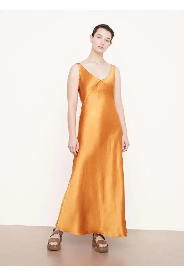 Vince V-Neck Maxi Slip Dress - Gold | Editorialist