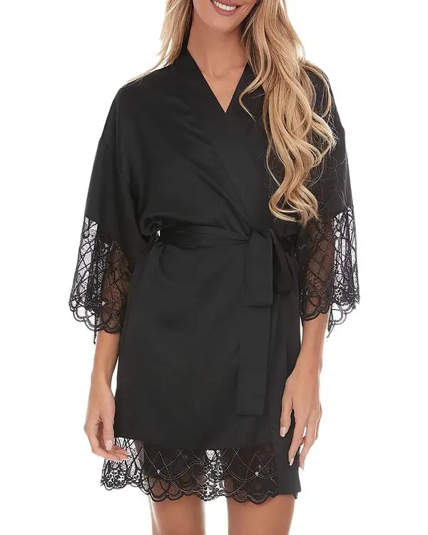 Flora Nikrooz Gabby Satin Kimono Robe - Black