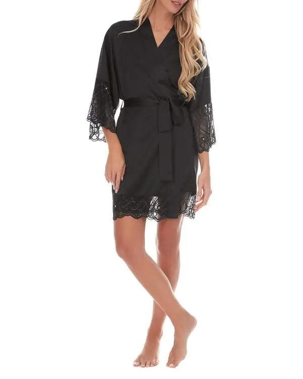 Flora Nikrooz Gabby Satin Kimono Robe - Black