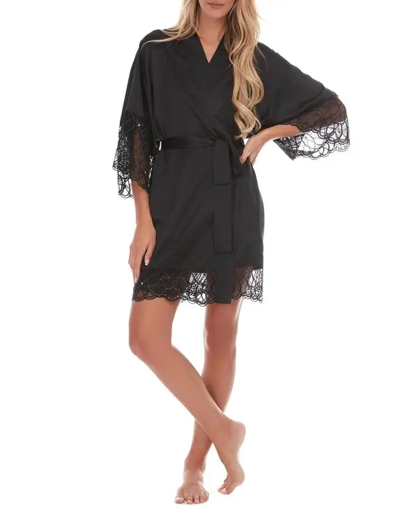Flora Nikrooz Gabby Satin Kimono Robe - Black