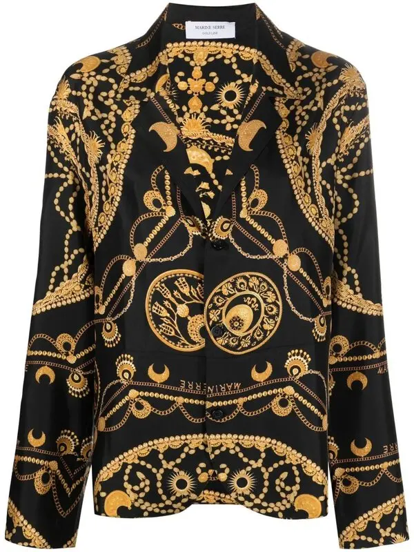 MARINE SERRE Chain-print Silk Shirt