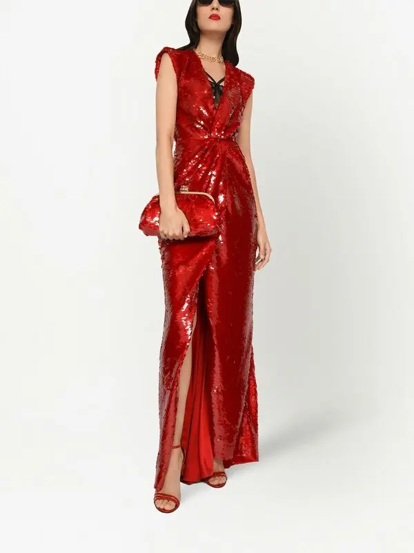 Dolce & Gabbana Sequin-embellished Draped Gown - Red