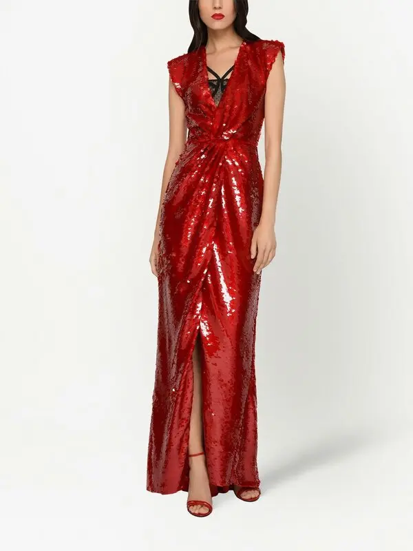 Dolce & Gabbana Sequin-embellished Draped Gown - Red