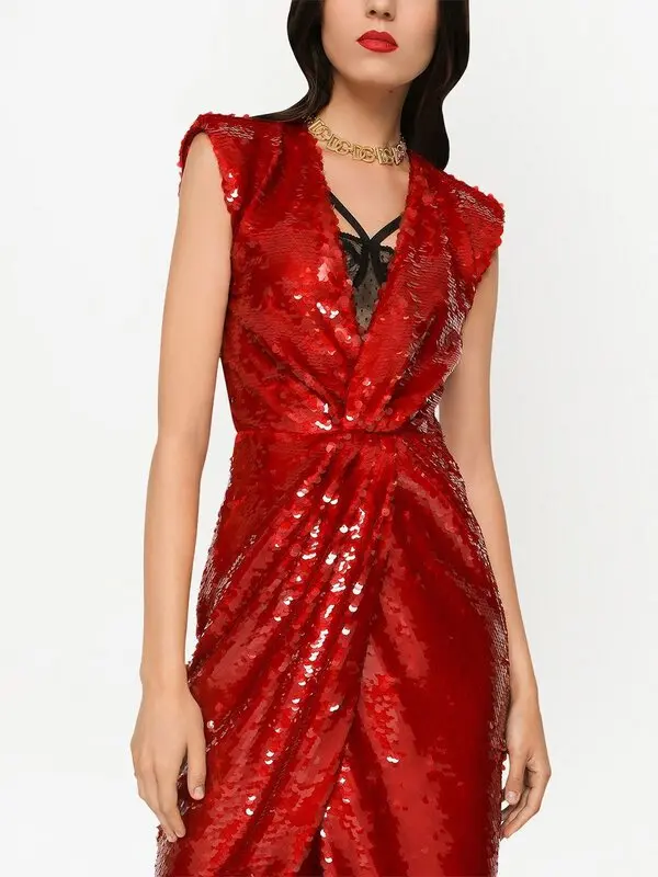 Dolce & Gabbana Sequin-embellished Draped Gown - Red