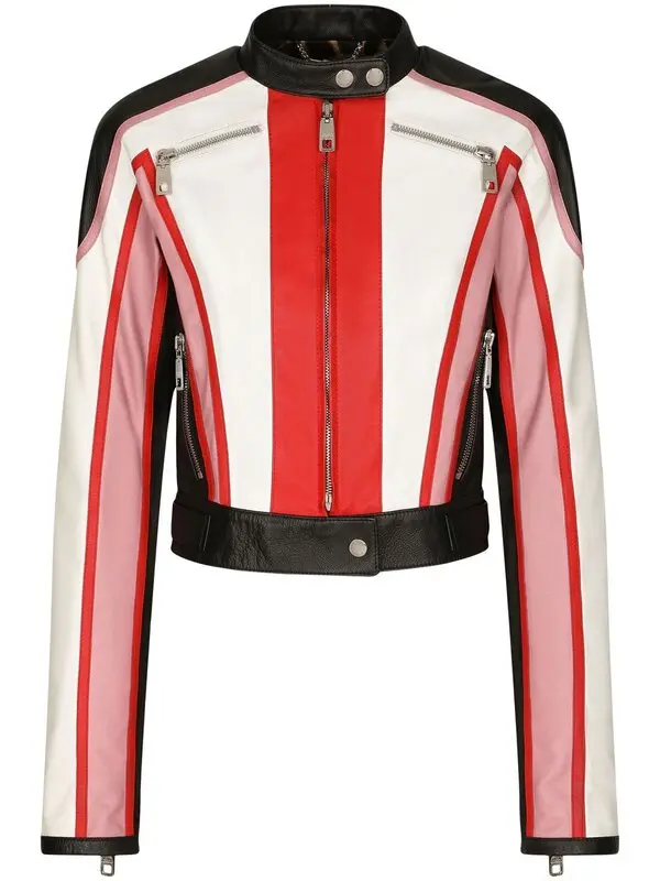 Dolce & Gabbana Panelled Leather Biker Jacket - White