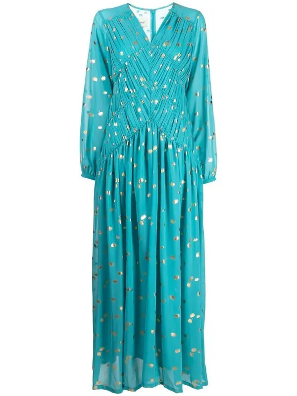 BAMBAH V-neck Long-sleeve Kaftan - Blue