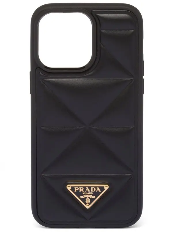 Prada Leather Iphone 14 Pro Max Case - Black | Editorialist