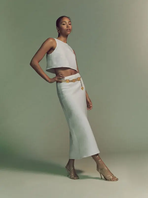 REFORMATION Petites Layla Linen Midi Skirt - Ivory