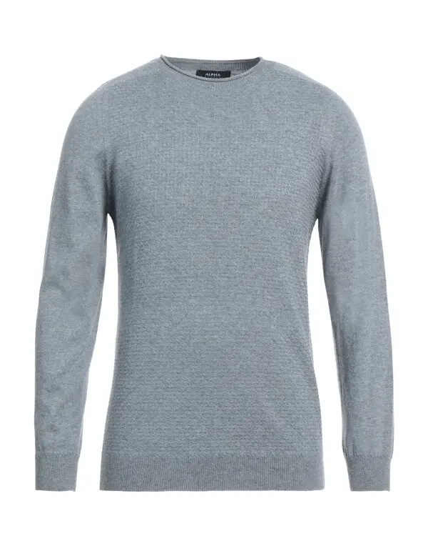 Alpha Studio Solid Round Neck Sweater - Sky Blue
