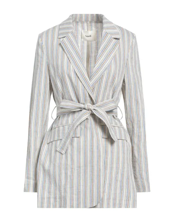 SUOLI Striped Blazer With Belt - Beige
