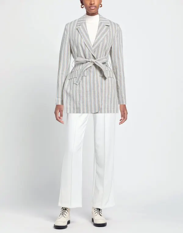 SUOLI Striped Blazer With Belt - Beige