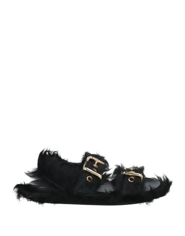 Marni Shearling Sandals With Ankle Strap - Black