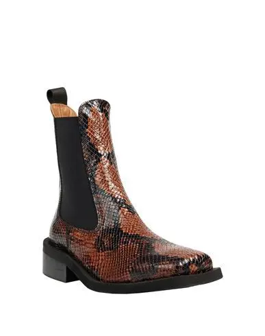 GANNI Ankle Boots In Pigskin Leather With Animal Print - Brown