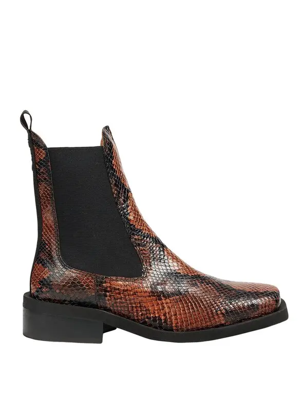 GANNI Ankle Boots In Pigskin Leather With Animal Print - Brown