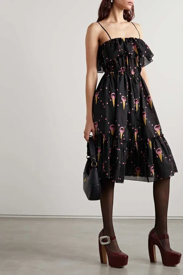 gucci ice cream dress Gucci Cream Stretch Jersey Sylvie Web Trim Ruffled Dress XL Gucci