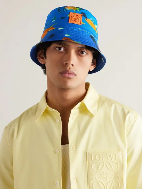 LOEWE blue canvas sun hat Loewe Logo-AppliquéD Printed Cotton-Canvas Bucket Hat In  main image 4
