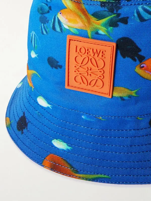 LOEWE blue canvas sun hat Loewe Logo-AppliquéD Printed Cotton-Canvas Bucket Hat In  main image 3