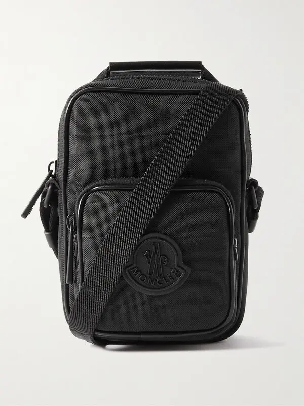 Moncler Logo-appliquéd Leather-trimmed Canvas Pouch - Black