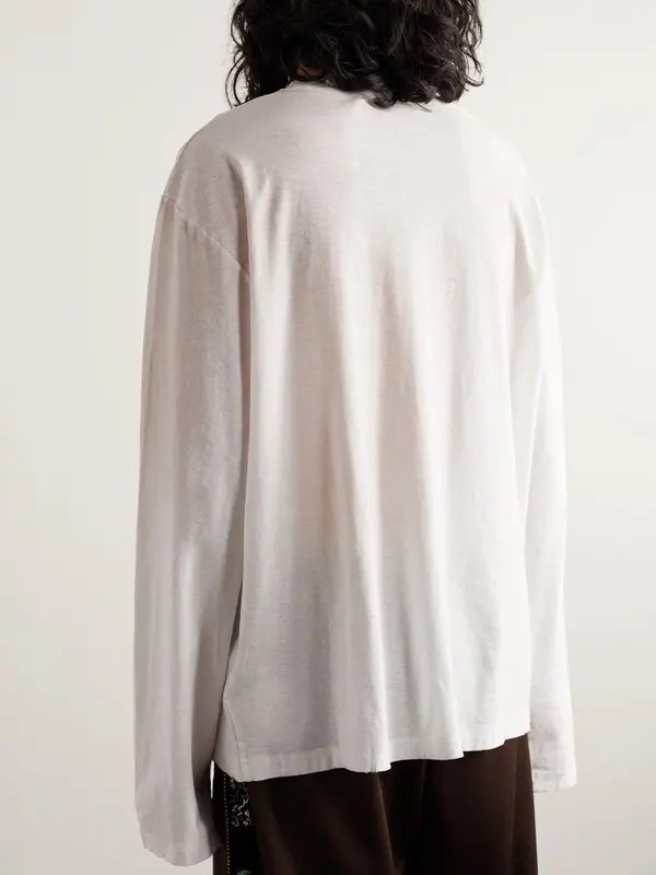 Acne Studios Edden U 1996' Logo Print Distressed Cotton And Hemp-blend T-shirt - Neutrals