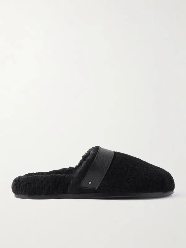 Mr P. Leather-trimmed Shearling Slippers - Black