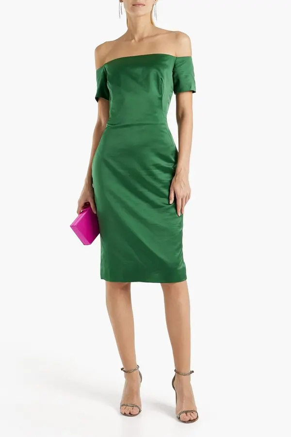 Lela Rose Off-The-Shoulder Satin-Crepe Dress In Emerald - 80% Off |  Editorialist