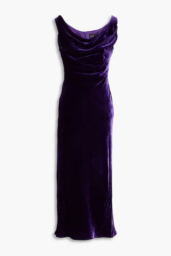 RASARIO Draped Velvet Midi Dress - Violet