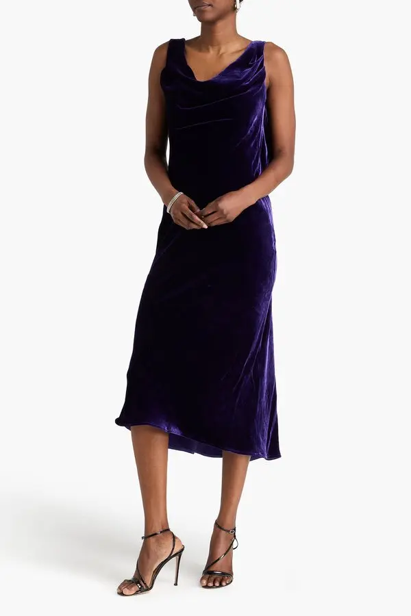 RASARIO Draped Velvet Midi Dress