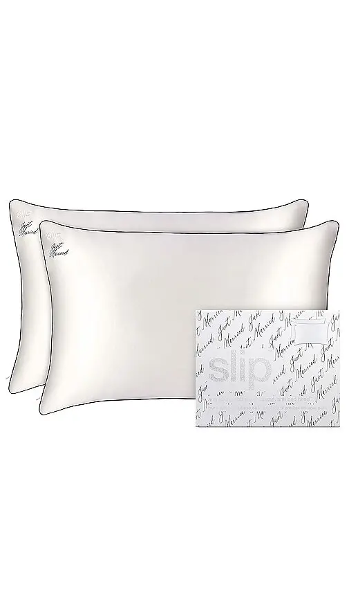 slip - Slip Queen/Standard Just Married Pillowcase Set In White.