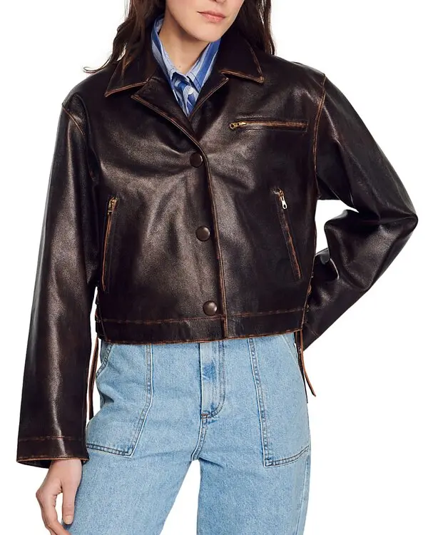Sandro Jude Leather Jacket - Black Brow