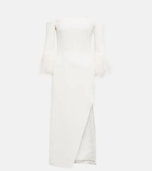 David Koma Feather-trimmed Midi Dress - White