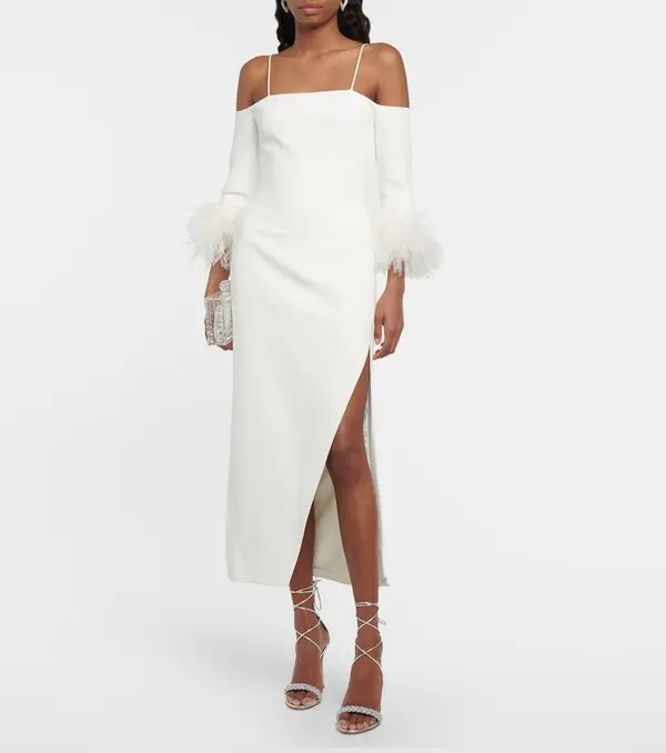 David Koma Feather-trimmed Midi Dress
