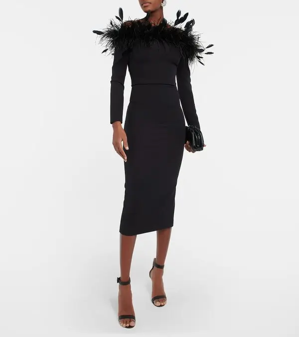 Safiyaa Feather-trimmed Midi Dress