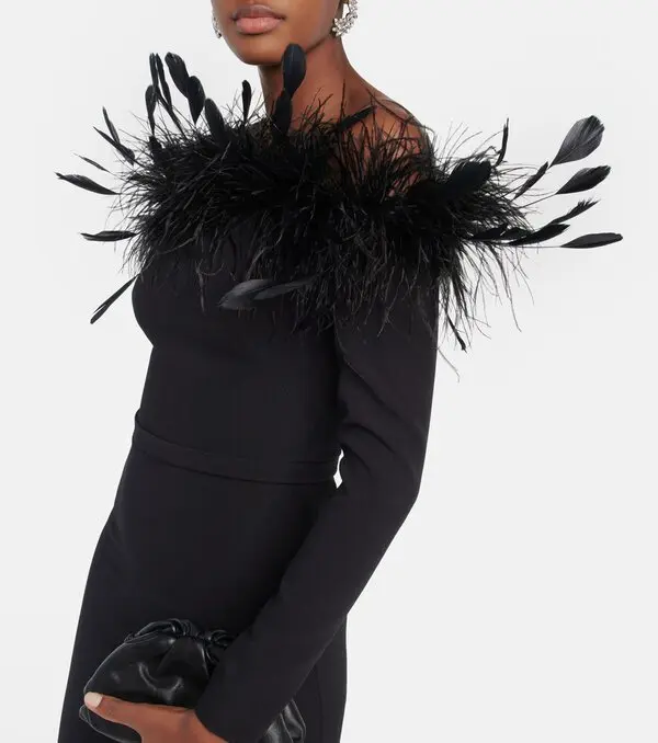 Safiyaa Feather-trimmed Midi Dress
