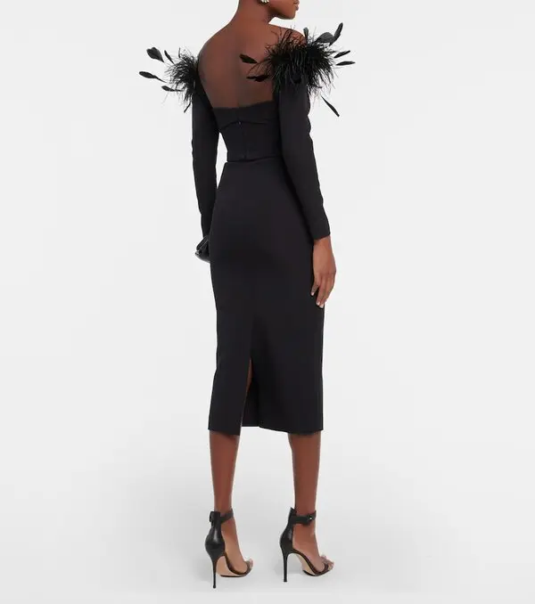 Safiyaa Feather-trimmed Midi Dress