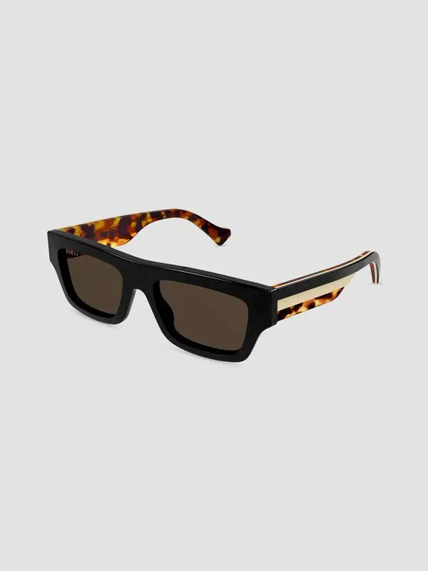 Gucci Web Studi 55mm Acetate Rectangular Sunglasses - Black Multi